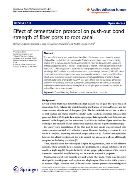 Pdf Effect Of Cementation Protocol On Push Out Bond Strength Of Fiber