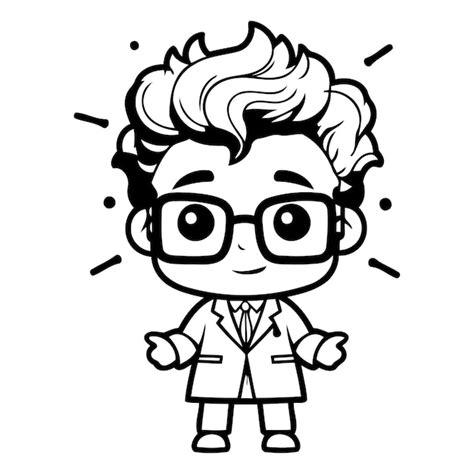 안경을 입은 과학자 소년 만화 캐릭터 터 일러스트레이션 프리미엄 벡터 안경을 입은 과학자 소년 만화 캐릭터 터 일러스트레이션 프리미엄 벡터