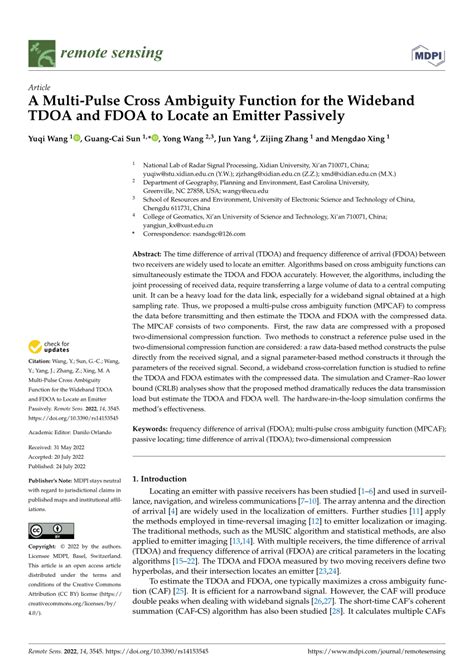 Pdf A Multi Pulse Cross Ambiguity Function For The Wideband Tdoa And