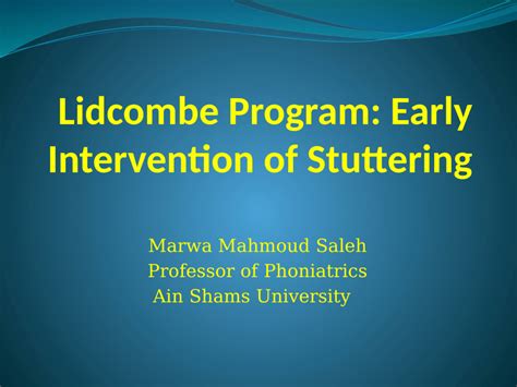 Pdf Lidcombe Program