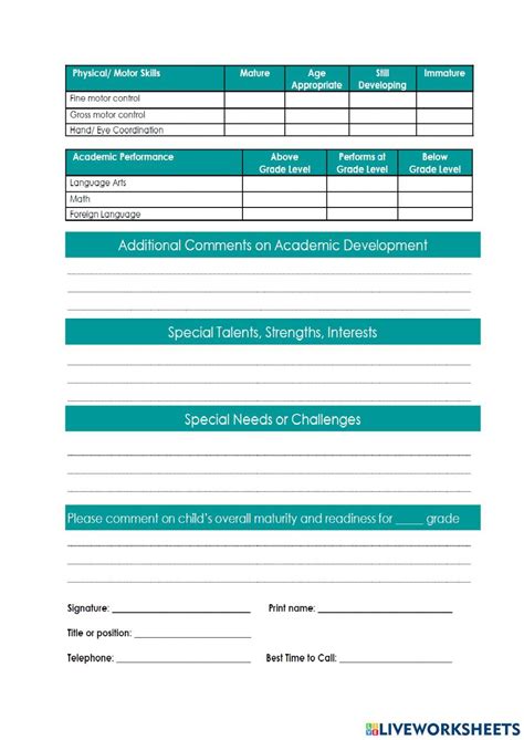 Elementary School Evaluation Form Filled In By Teachers Worksheet