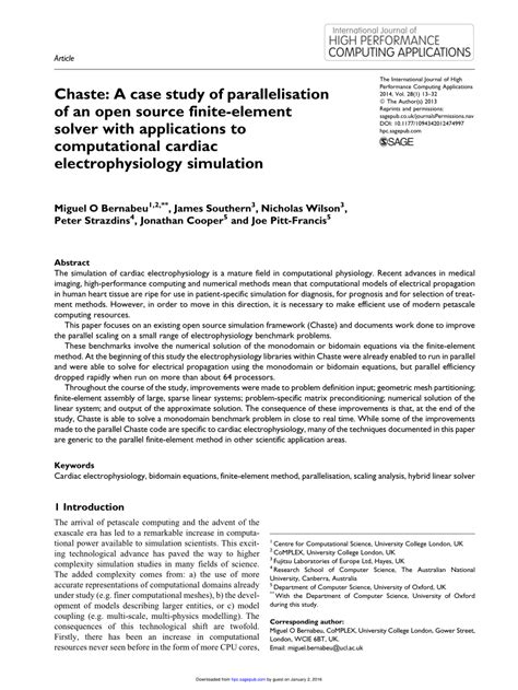 PDF Chaste A Case Study Of Parallelisation Of An Open Source Finite Element Solver With
