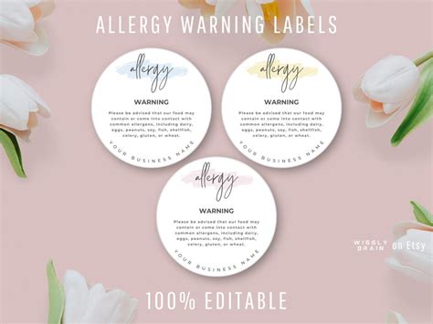 Editable Allergy Warning Label Template Food Allergens Round Sticker Bakery Safety Labels