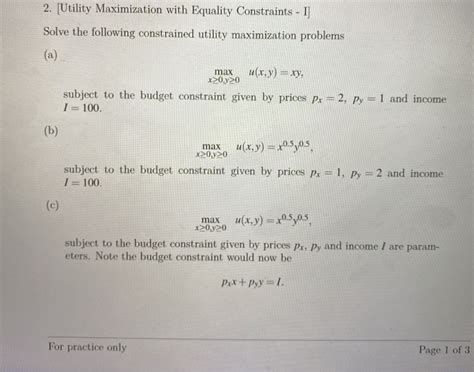 Solved 2 Utility Maximization With Equality Constraints