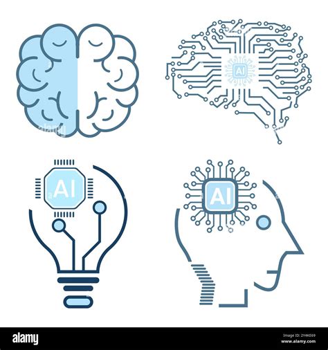 artificial intelligence icon, symbols collection, isolated lined machine AI icon, Artificial ...