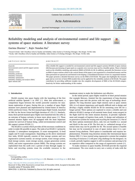Reliability Modeling And Analysis Of Environmental Control And Life Support Systems Of Space