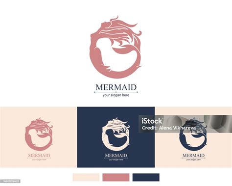 인어 로고 브랜드 템플릿 벡터 일러스트레이션 사이렌과 꼬리를 가진 해양 소녀 로고와 포스터를 위한 손으로 그린 벡터 일러스트 레이 션 로고에 대한 스톡 벡터 아트 및 기타