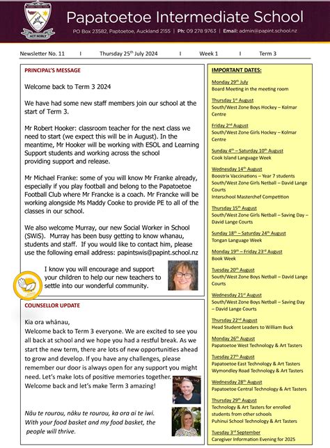 Newsletter No11 25th July 2024 Papatoetoe Intermediate School