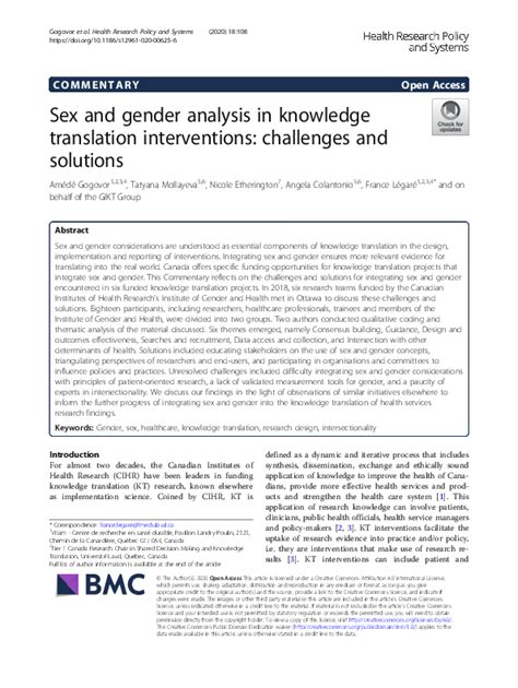 Pdf Sex And Gender Analysis In Knowledge Translation Interventions