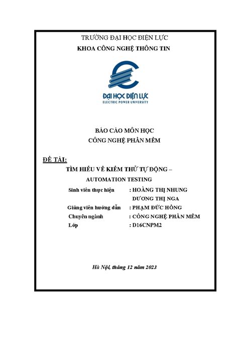 Cnpm báo cáo môn học công nghệ phần mềm TRƯỜNG ĐẠI HỌC ĐIỆN LỰC KHOA CÔNG NGHỆ THÔNG TIN BÁO