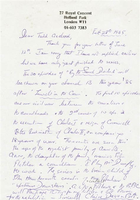 Claire Davenport Autograph Letter Signed 02281985 Historyforsale