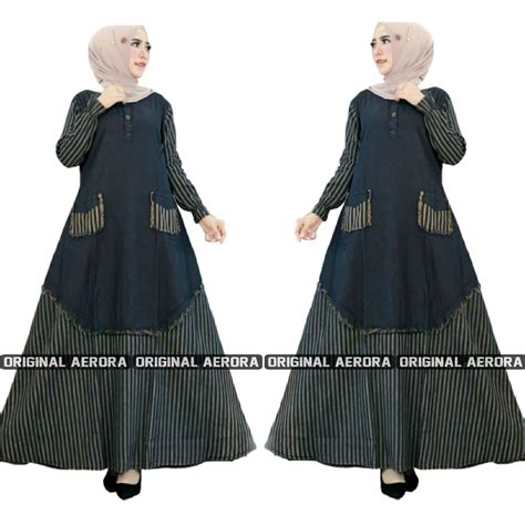 Jual Aerora Baju Gamis Dewasa Jeans Jins Denim Wanita Terbaru 2025