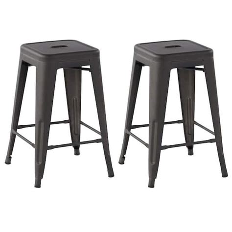 Homy Casa Zolnes 24 In Kitchen Counter Height Gun Metal Stackable Bar
