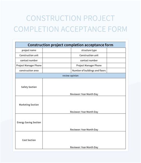 Construction Project Completion Acceptance Form Excel Template And