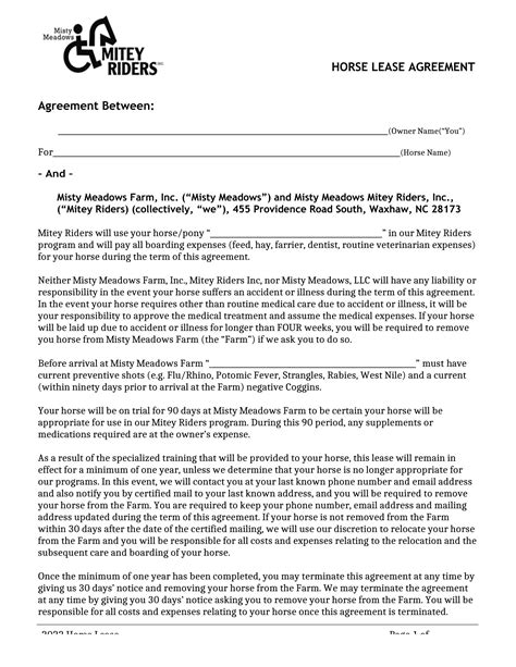 Horse Lease Agreement Template Spark Premium Template Template