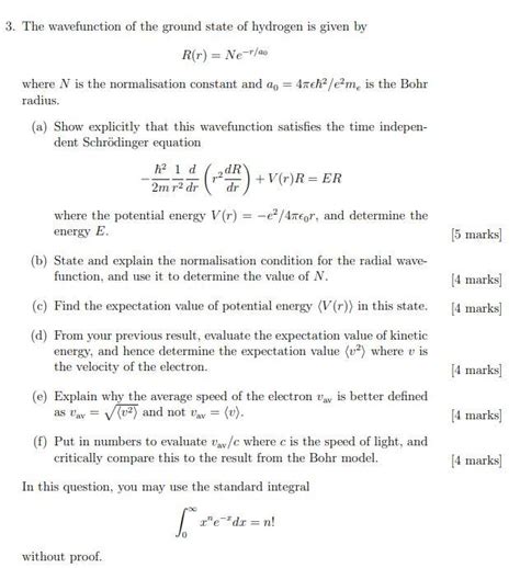 Solved 3 The Wavefunction Of The Ground State Of Hydrogen