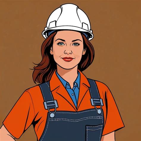 Muscular Strong Confident Female Construction Worker Vector Lineart