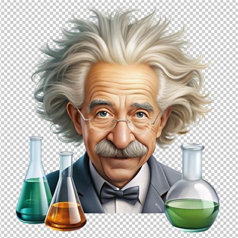 Albert Einstein Caricature With Lab Glassware Premium Ai Generated Psd
