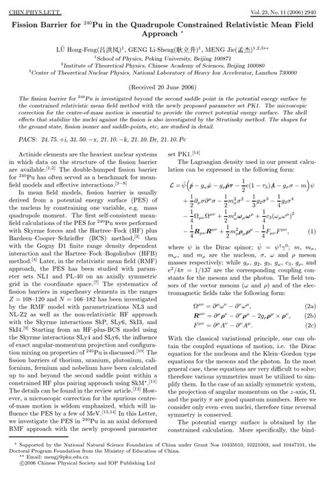 Pdf Fission Barrier For 240pu In The Quadrupole Constrained Relativistic Mean Field Approach