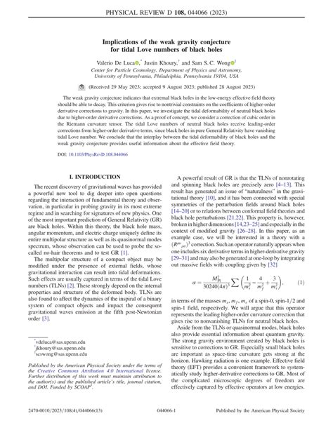 Pdf Implications Of The Weak Gravity Conjecture For Tidal Love Numbers Of Black Holes