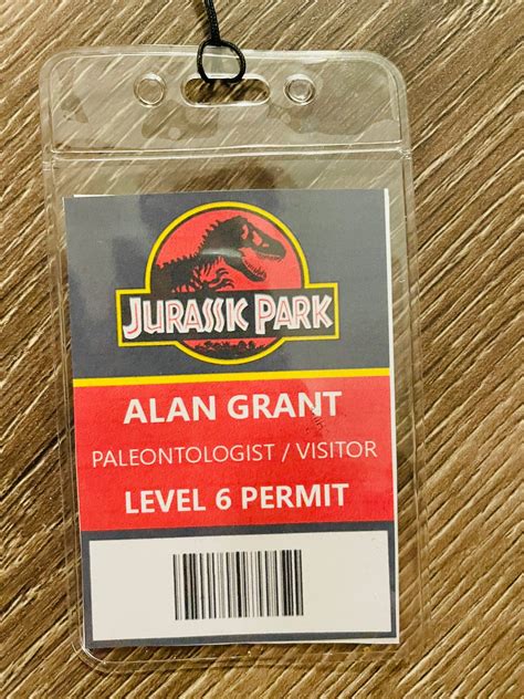 Alan Grant Jurassic Park Cosplay Id Badge Jurassic World Etsy