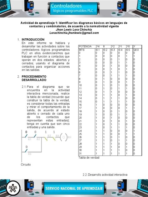 Evidencia Informe Desarrollar Diagramas De Contactos En Los Plc Vs2 Pdf Controlador Lógico