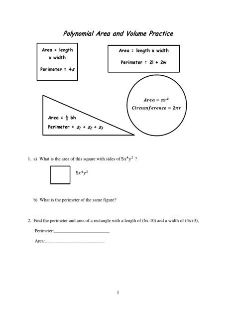 Area And Perimeter With Polynomials Worksheet Pdf Area Length
