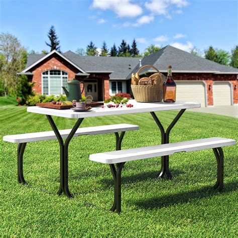 Dextrus 6 Ft Picnic Table Bench Set With Umbrella Hole Outdoor Camping