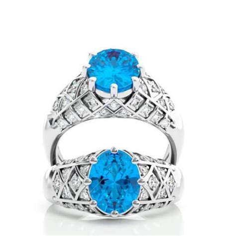 December Birthstone Blue Topaz Rings 3 12 Carat Oval Shape Blue
