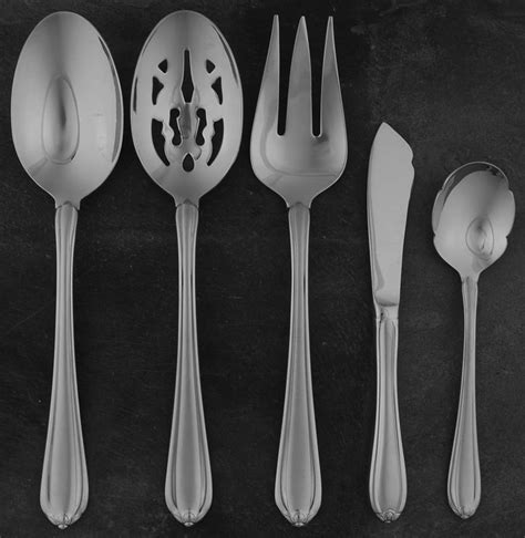 Melon Bud Frosted Stainless 5 Piece Hostess Set By Gorham Silver