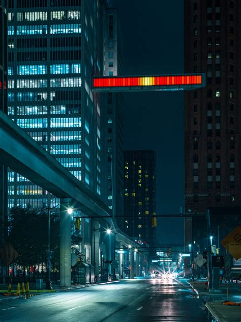 Phillip K Smith Iiis Detroit Skybridge Glows With Blocks Of Colour