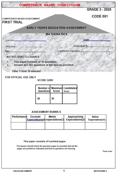 Grade 3 Exams 2025 Download For Lower Primary School