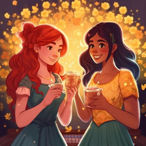 Premium Ai Image A Cartoon Of Two Girls Drinking Tea