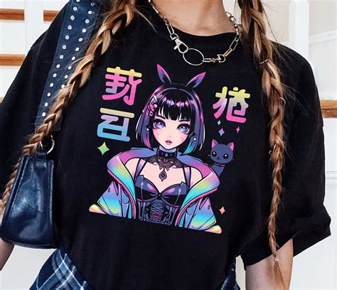 Cyberpunk Anime Girl T Shirt Futuristic Techwear Aesthetic Japanese