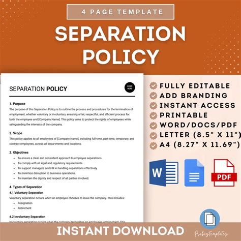 Separation Policy Template Probiztemplates