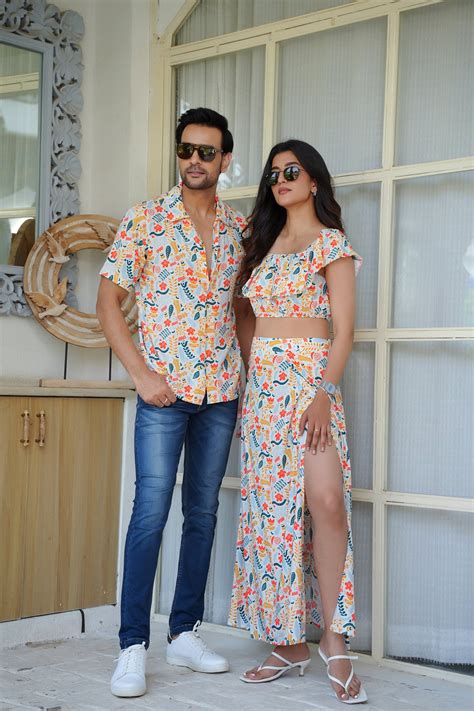 Couple Matching Beach Outfit Shirt And Dress Set For Honeymoon Dinner