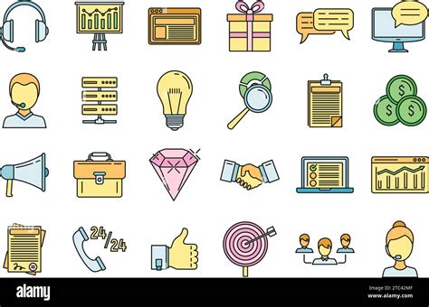 CRM Platform Icons Set Outline Set Of CRM Platform Vector Icons Thin Line Color Flat On White