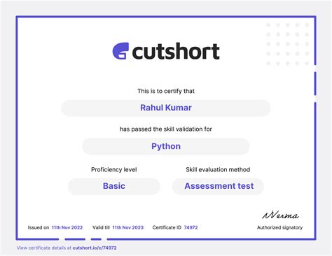 Rahuls Skill Certificate For Python Cutshort Rahuls Skill Certificate For Python Cutshort