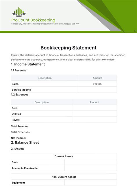 Free Bookkeeping Statement Template To Edit Online