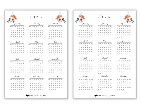 2026 Calendar Printable Cute