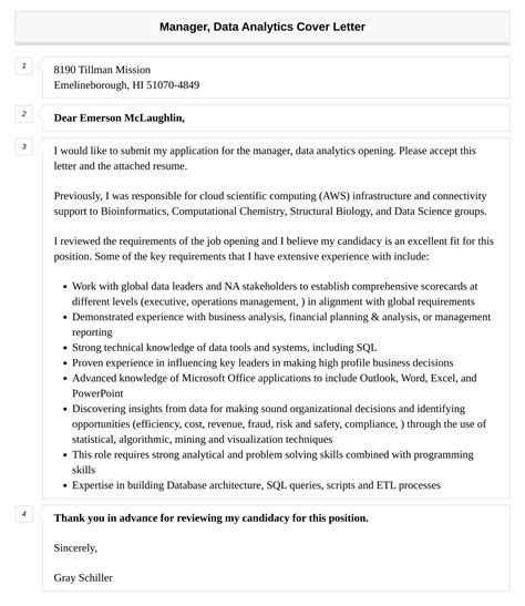 Manager Data Analytics Cover Letter Velvet Jobs