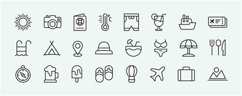 Tour And Travel Outline Icons Set Vector Illustration 26025552 Vector
