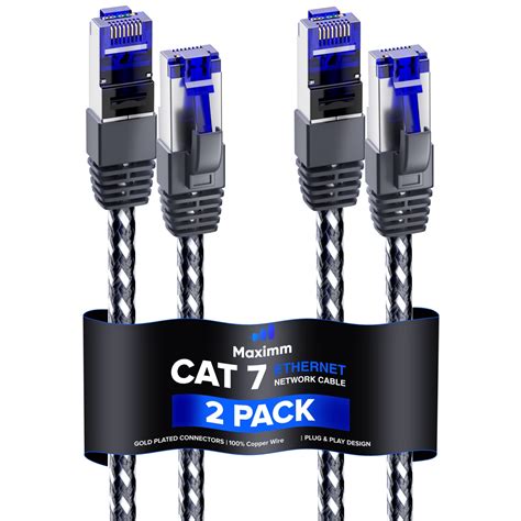 Ethernet Cable Cat 7 15 Ft Super Durable Black And White 2 Pack Braided Network Lan Internet