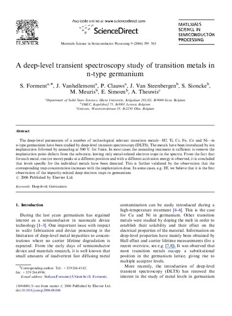 Pdf A Deep Level Transient Spectroscopy Study Of Transition Metals In