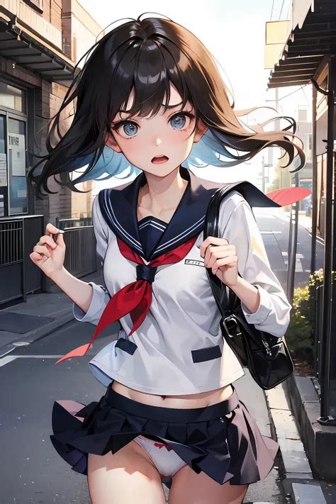 Girl Showing Panties With Surprised Face、a Sailor Suit、school Route