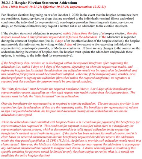 Manual Updates For Clarification On The Election Statement Addendum And Extension Of The Hospice