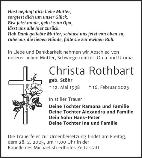 Traueranzeigen Von Christa Rothbart Abschied Nehmen De