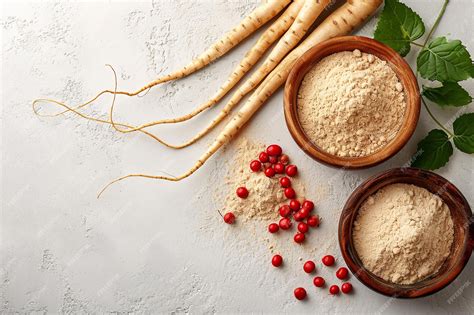 Premium Photo Indian Ginseng Powder In A Bowl With A White Backdrop Visible From Above Space