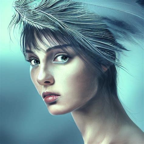 Hyper Realistic Portrait Of Sexy Girl Having A Feather Cap A C