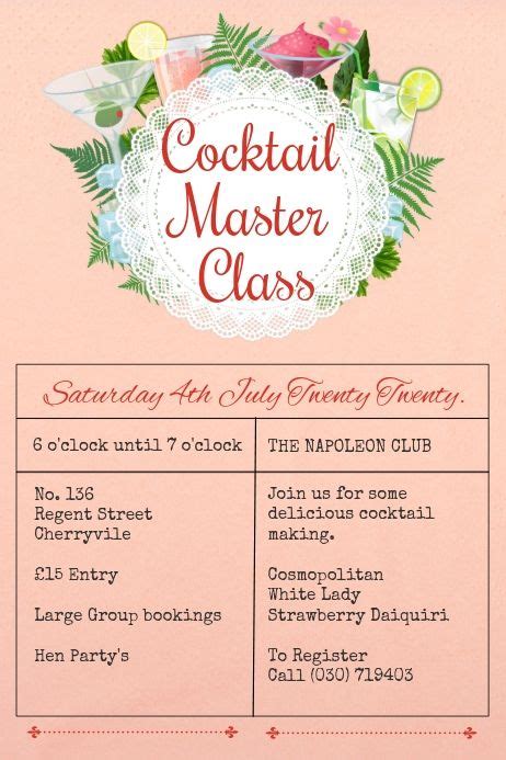 Cocktail Masterclass Template Menu Flyer Cocktail Menu Cocktails